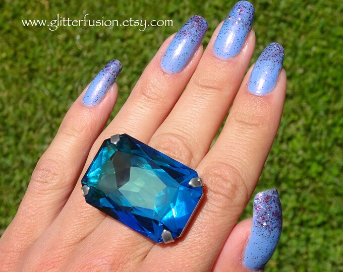 HUGE Bermuda Blue Swarovski Crystal Statement Ring, Turquoise ...
