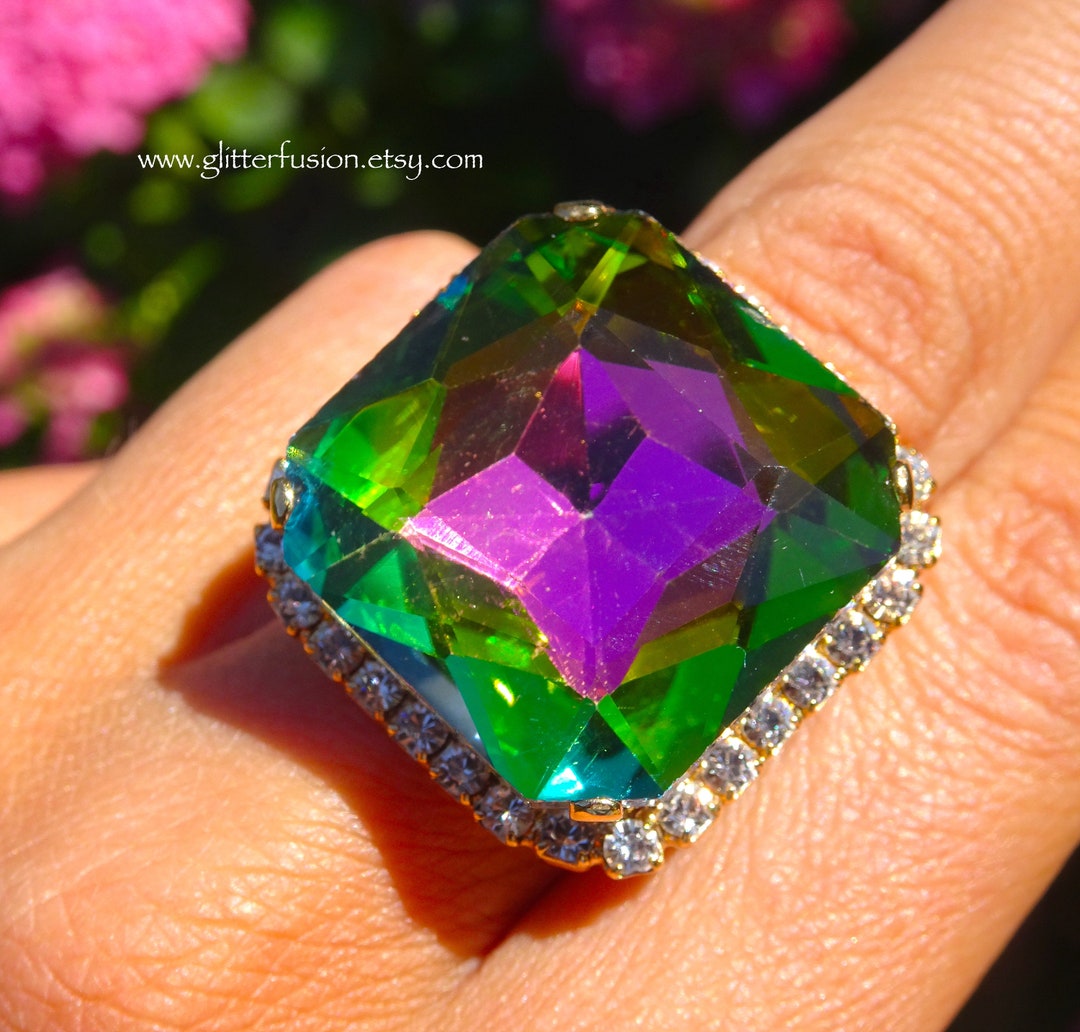 Vintage Vitrail Medium Czech Crystal Statement Ring, Big Colorful ...