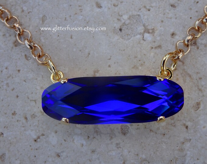 Majestic Blue Swarovski Crystal Statement Necklace, Dark Bright Blue ...