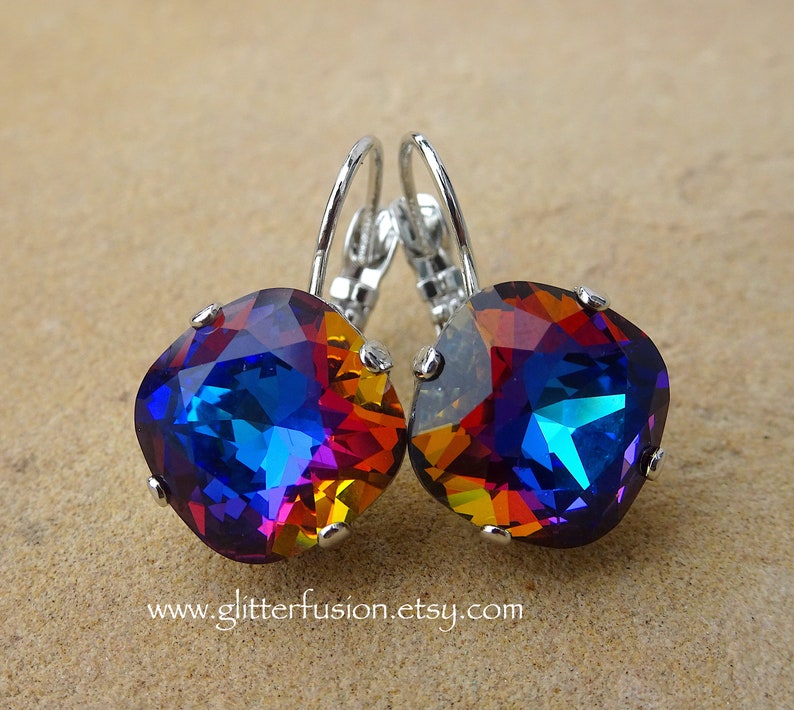 Meridian Blue Swarovski 12mm Cushion Cut Crystal Statement | Etsy