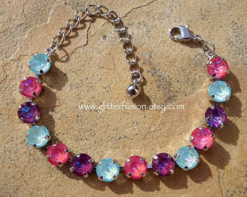 Bright Colorful Swarovski Crystal Statement Bracelet Pink | Etsy