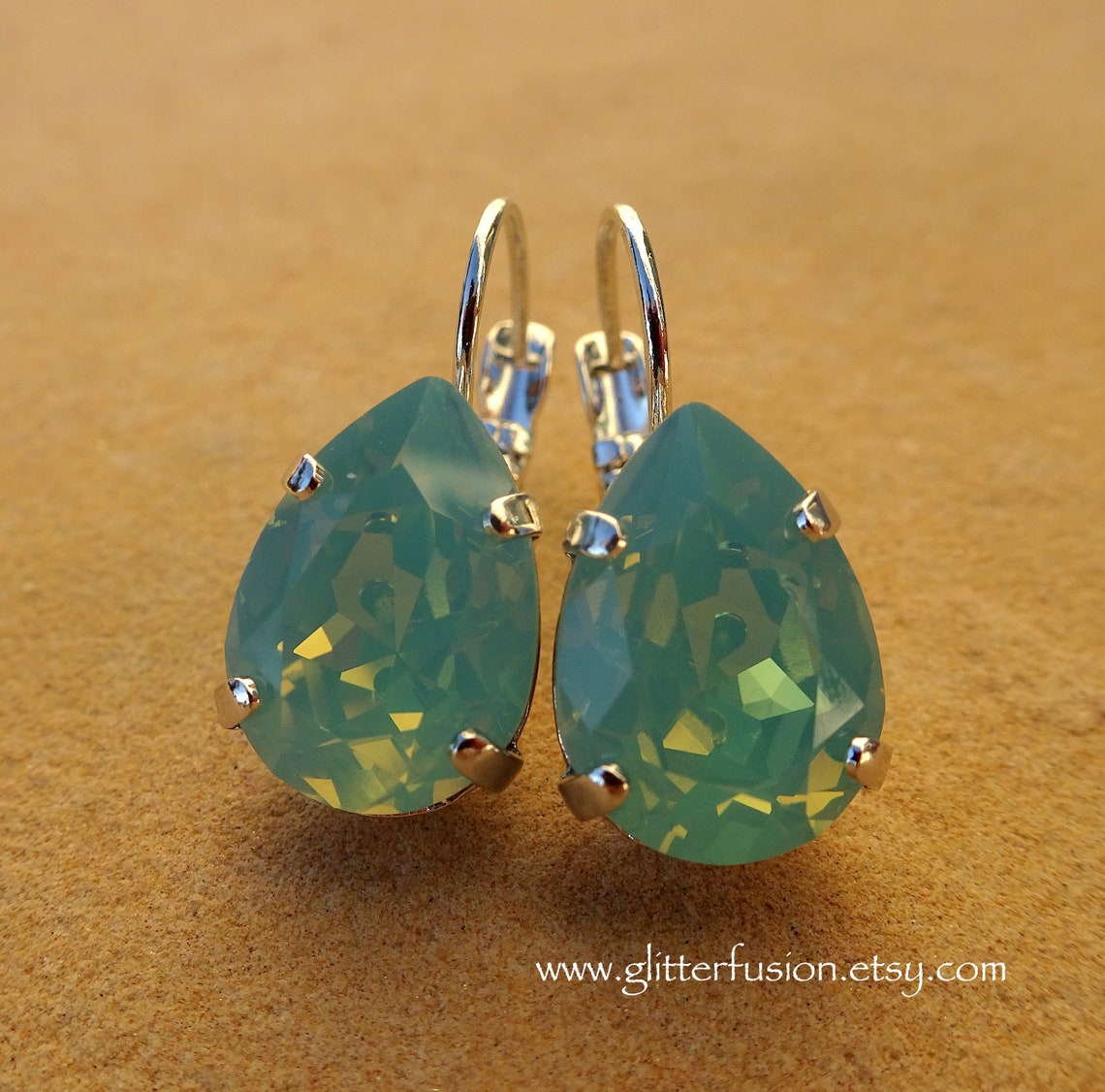 Pacific Opal Swarovski Crystal Pear Shaped Dangle Earrings | Etsy