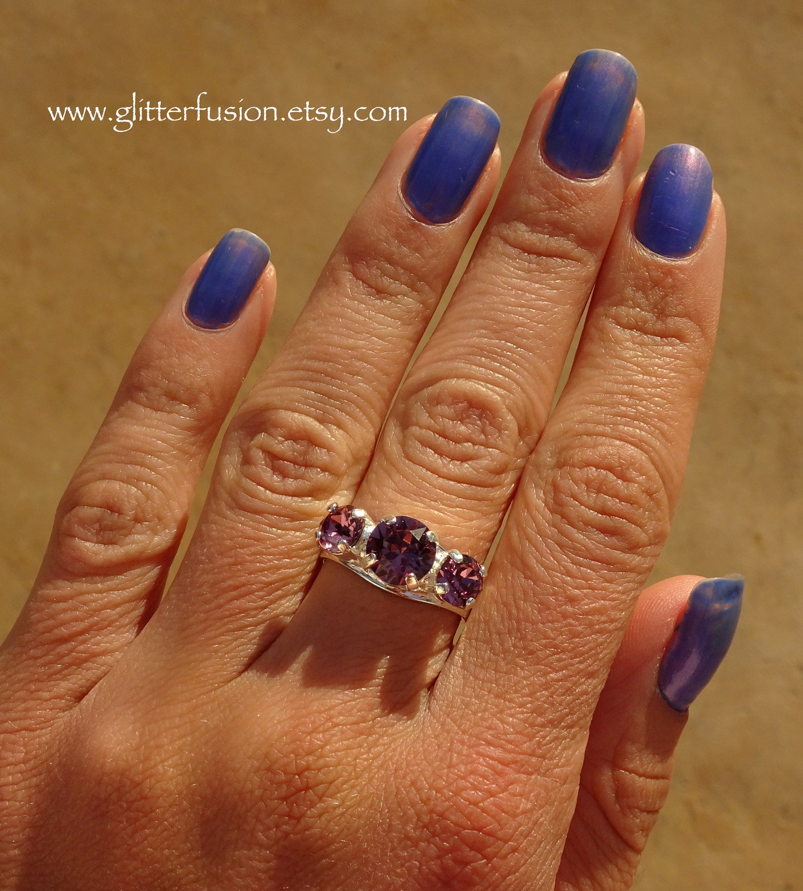 Iris Swarovski Crystal Three Stone Statement Ring, Purple Amethyst ...
