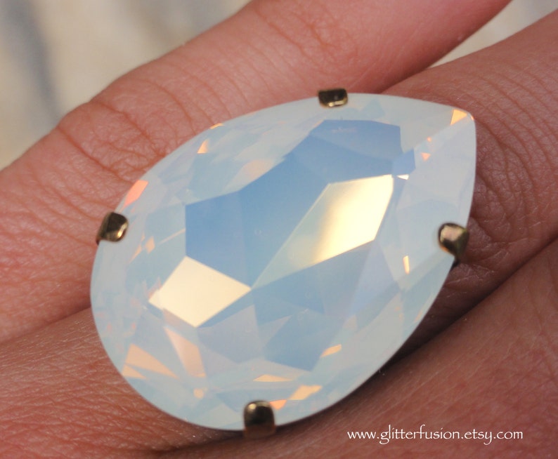 White Opal Swarovski Crystal Pear Shaped Teardrop Ring Big | Etsy