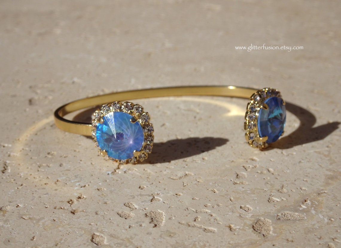 Ocean Delite Swarovski Crystal Thin Gold Cuff Bracelet, Periwinkle ...