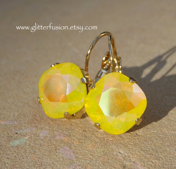 Yellow swarovski crystal earrings store