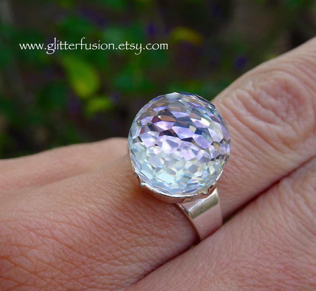 Vitrail Light Fireball Swarovski Crystal Silver Statement Ring, Cotton ...