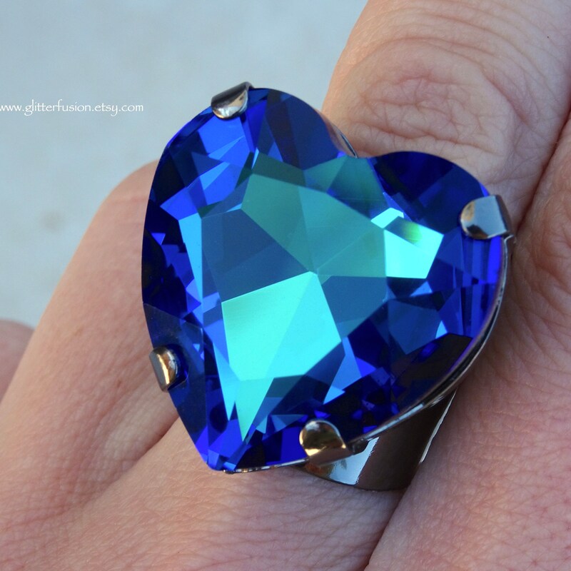 Blue Heart Ring - Etsy
