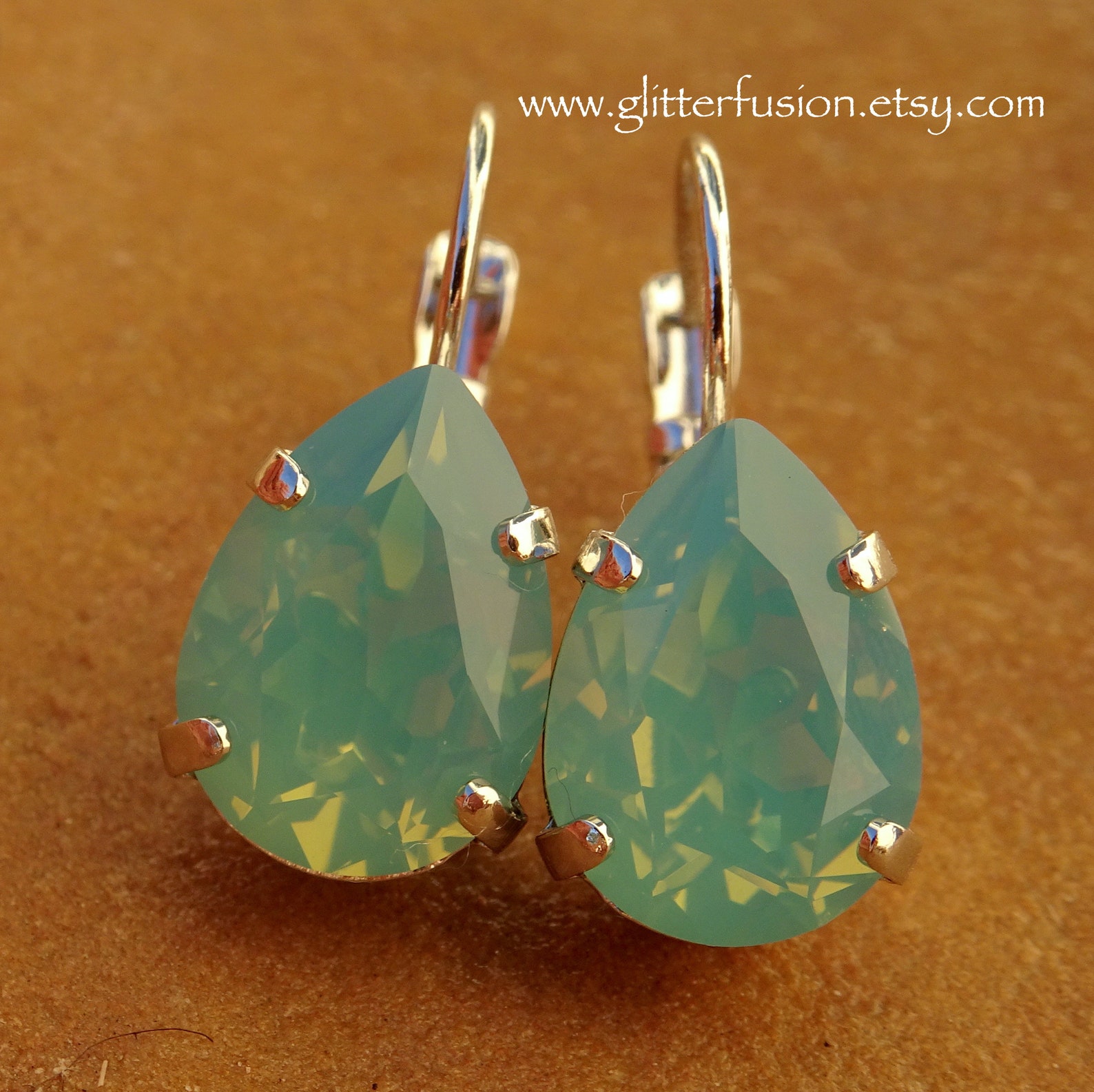 Pacific Opal Swarovski Crystal Pear Shaped Dangle Earrings, Blue Green ...