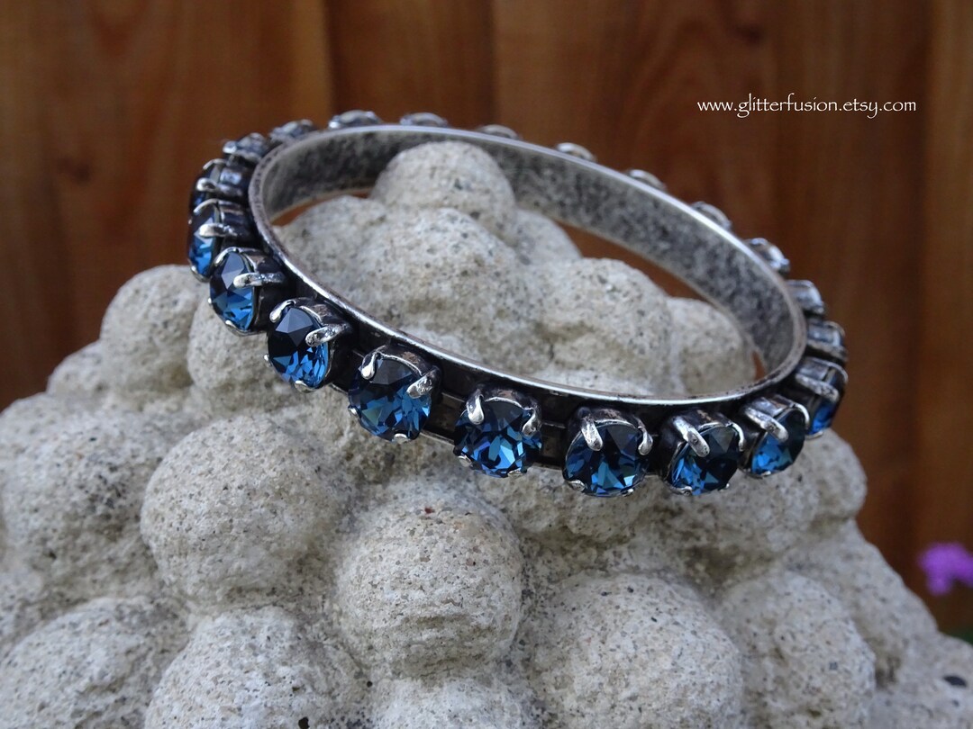 Montana Blue Swarovski Crystal Bangle Statement Bracelet, Blue Bangle ...