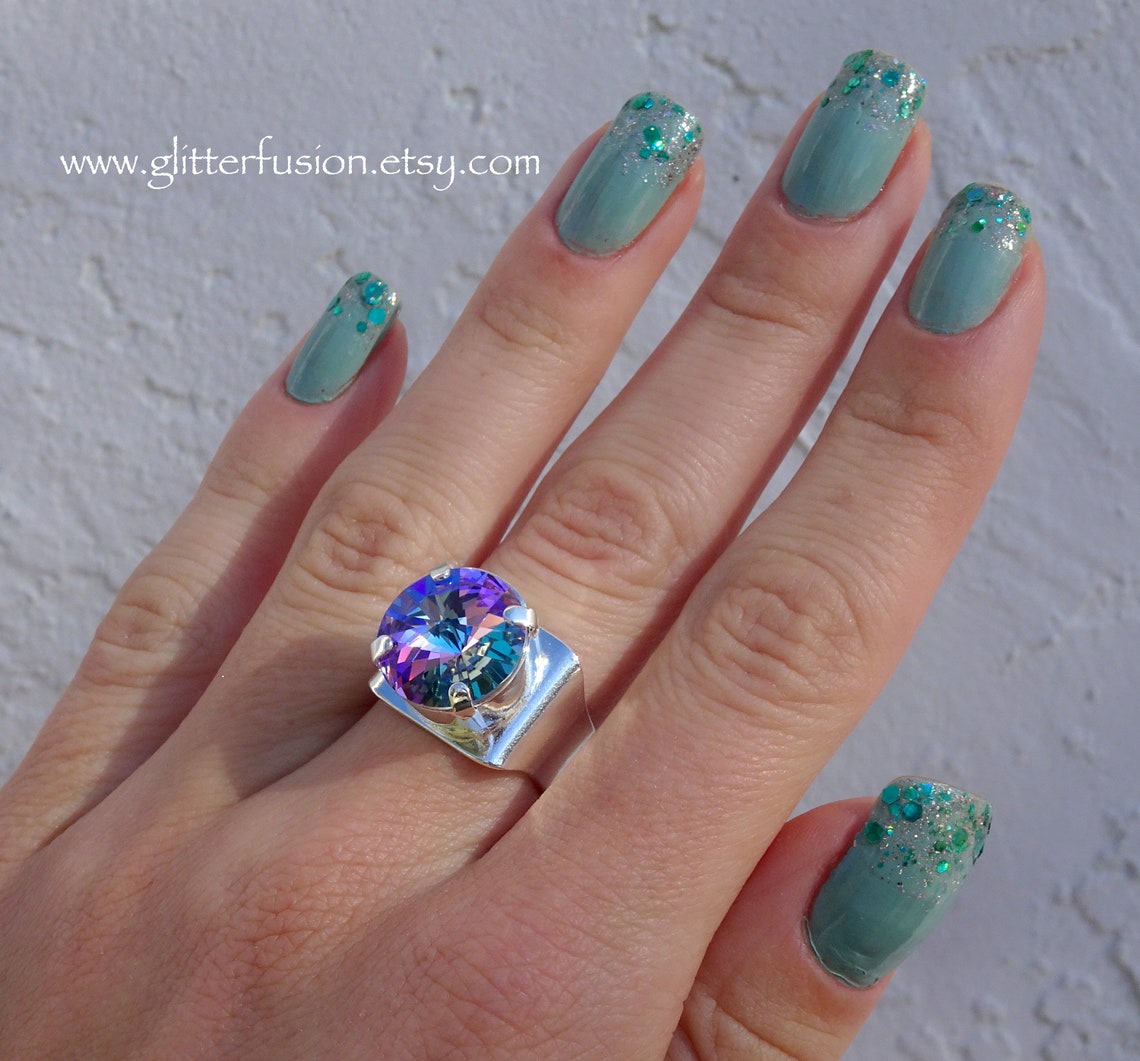 Vitrail Light Swarovski Crystal Silver Square Band Statement | Etsy