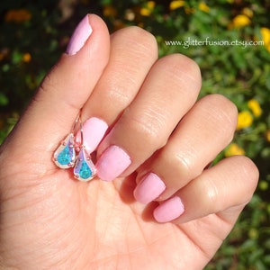 Vintage Aurora Borealis Swarovski Teardrop Crystal Rose Gold Earrings ...