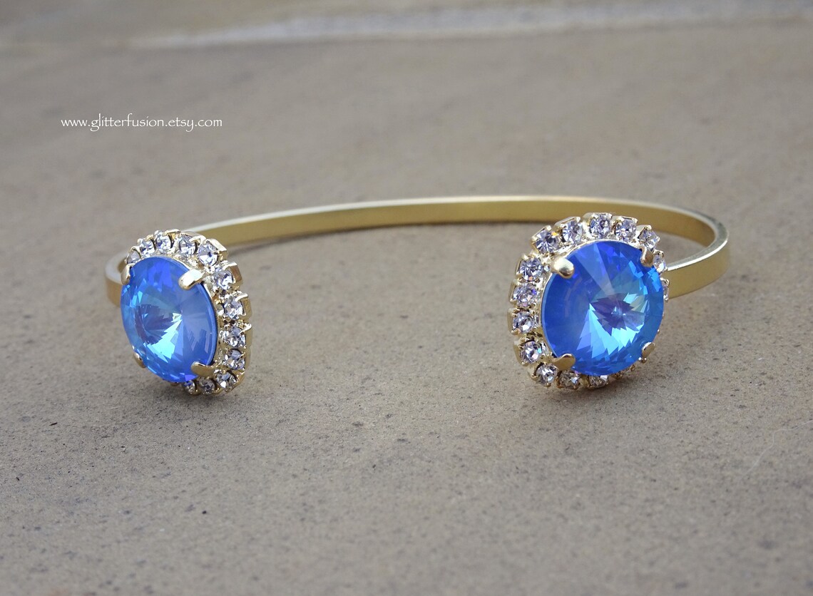 Ocean Delite Swarovski Crystal Thin Gold Cuff Bracelet, Periwinkle ...