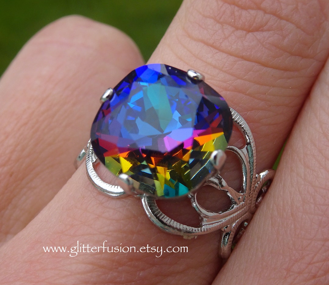 Meridian Blue Swarovski Crystal Heart Filigree Statement Ring, 12mm ...