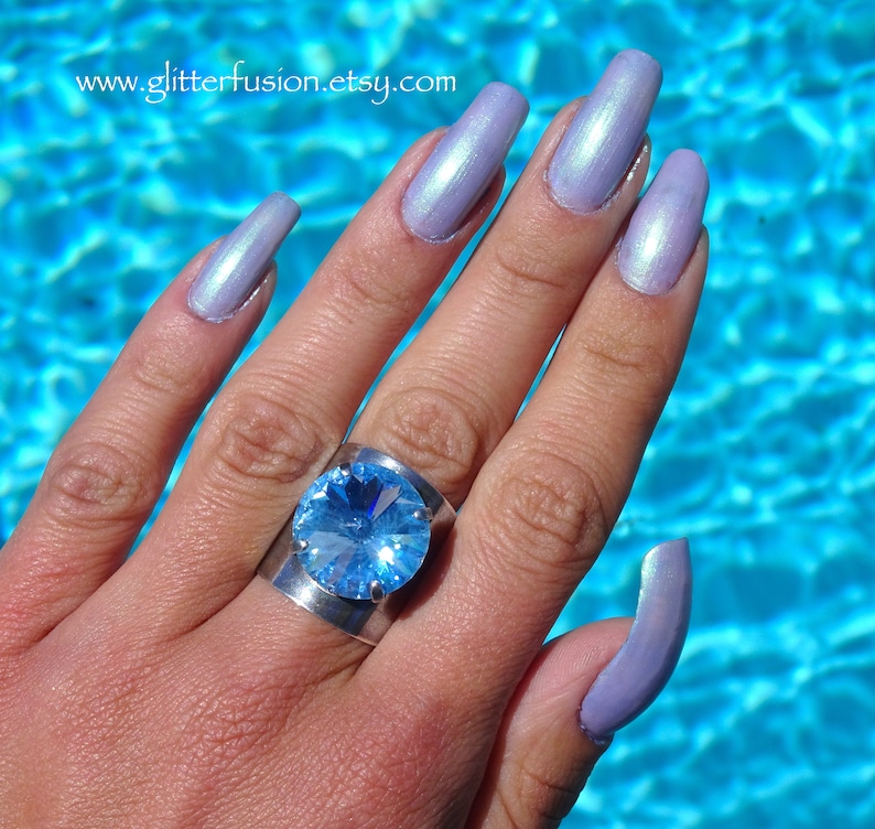Light Sapphire Swarovski Crystal Statement Ring, Big Pastel Light Blue ...