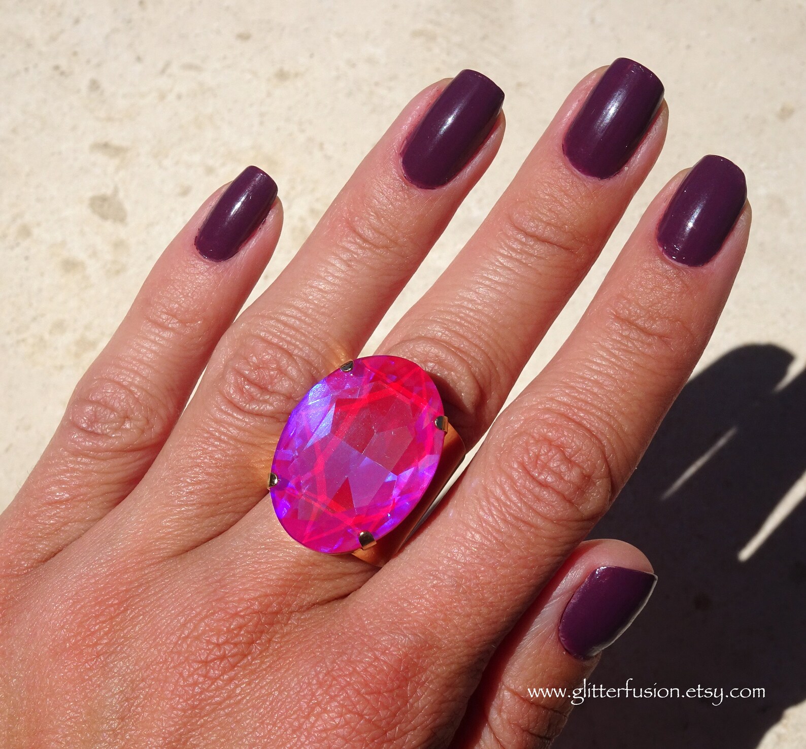 Lotus Pink Delite Czech Crystal Oval Statement Ring Huge Pink - Etsy