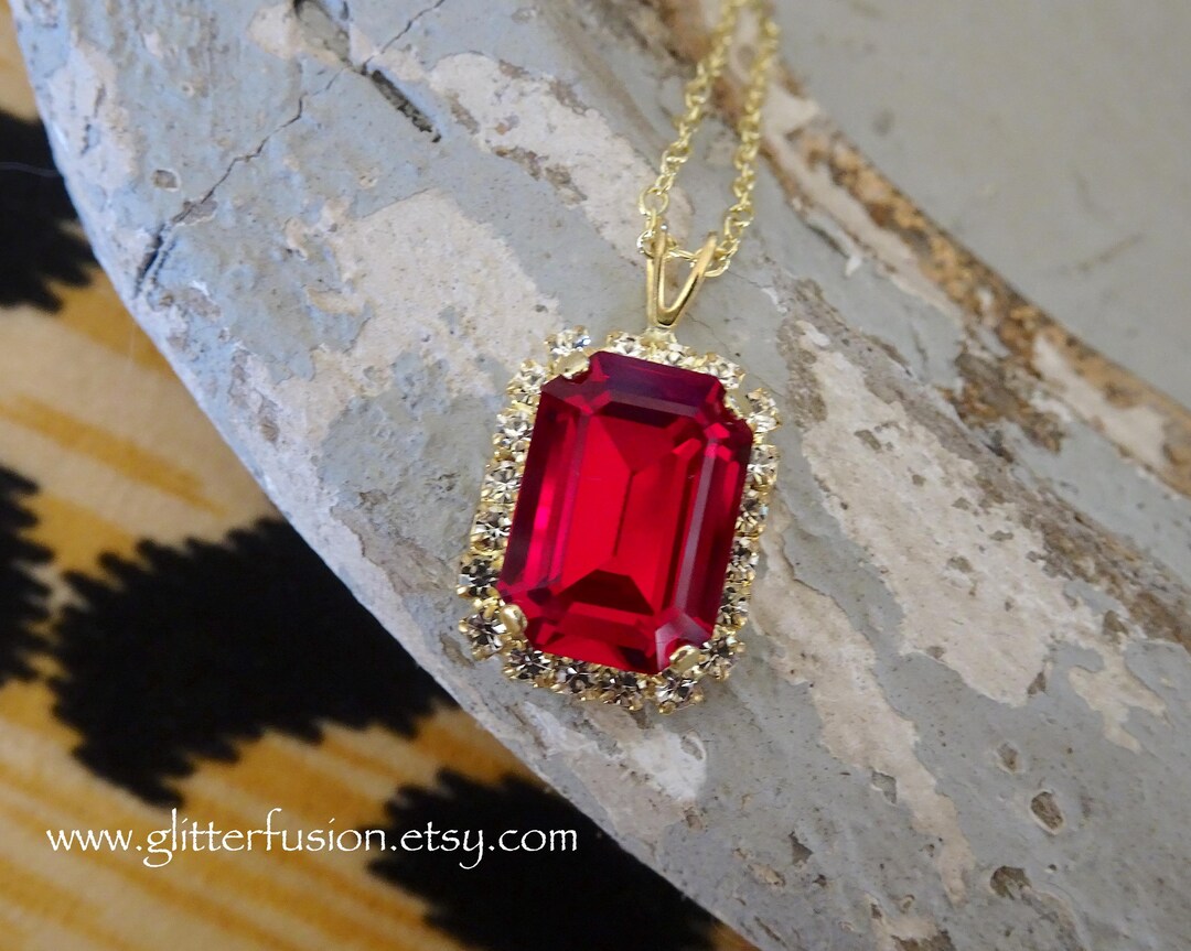 Siam Swarovski Octagon Crystal Gold Statement Necklace, Ruby Red Xmas ...