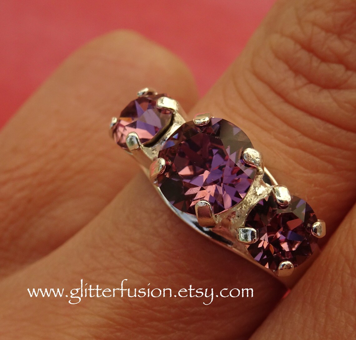 Iris Swarovski Crystal Three Stone Statement Ring Purple - Etsy