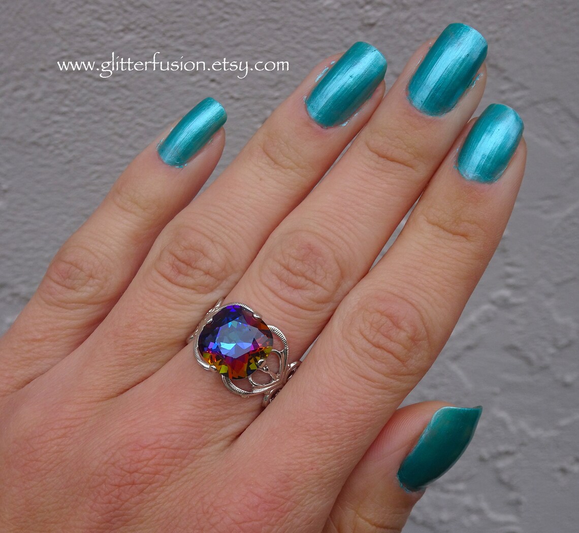 Meridian Blue Swarovski Crystal Heart Filigree Statement Ring - Etsy