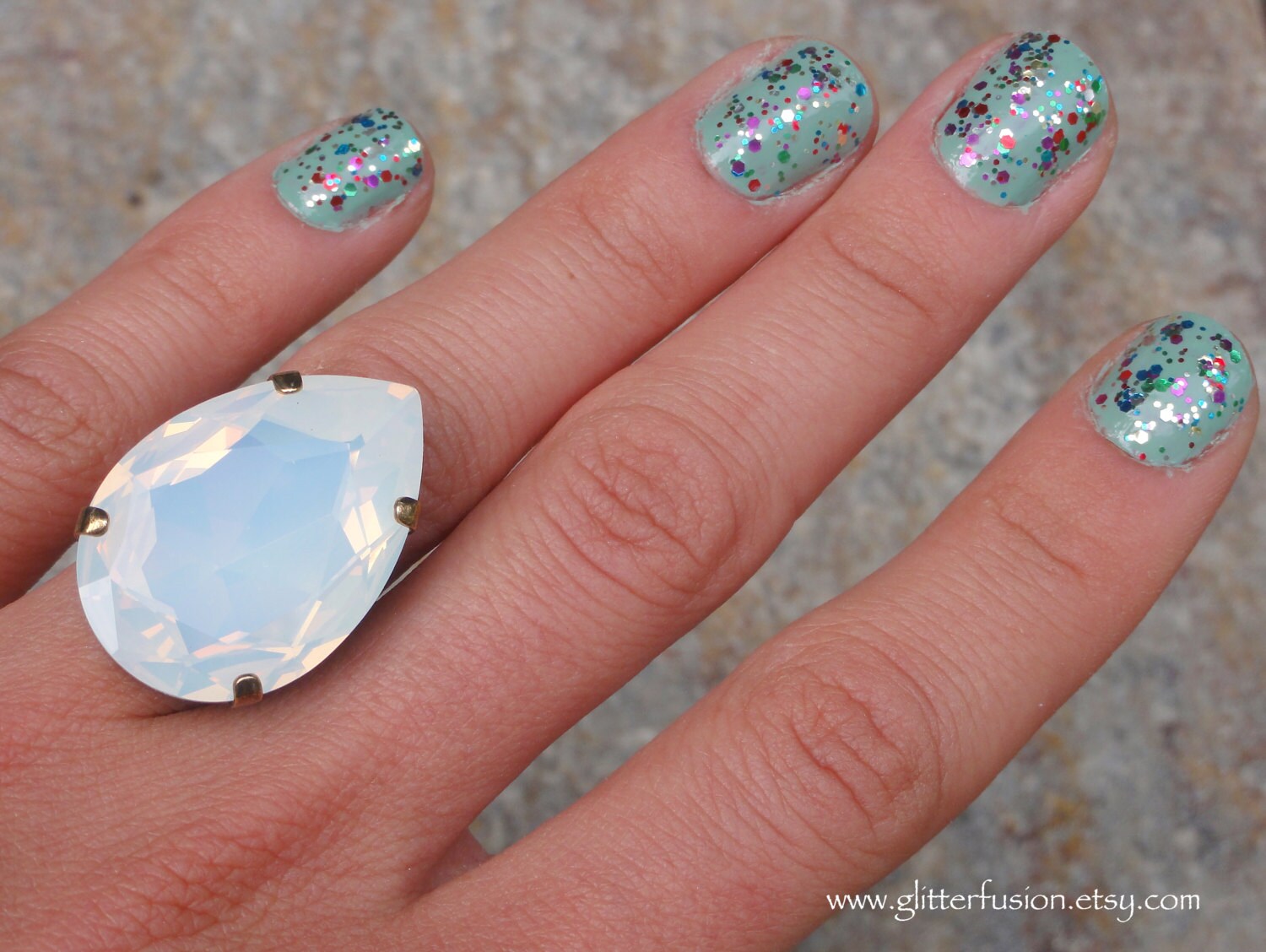 White Opal Swarovski Crystal Pear Shaped Teardrop Ring Big | Etsy