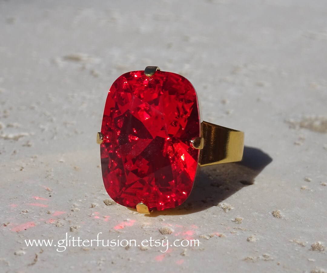 Light Siam Swarovski Crystal Statement Ring, Bright Ruby Red Crystal ...