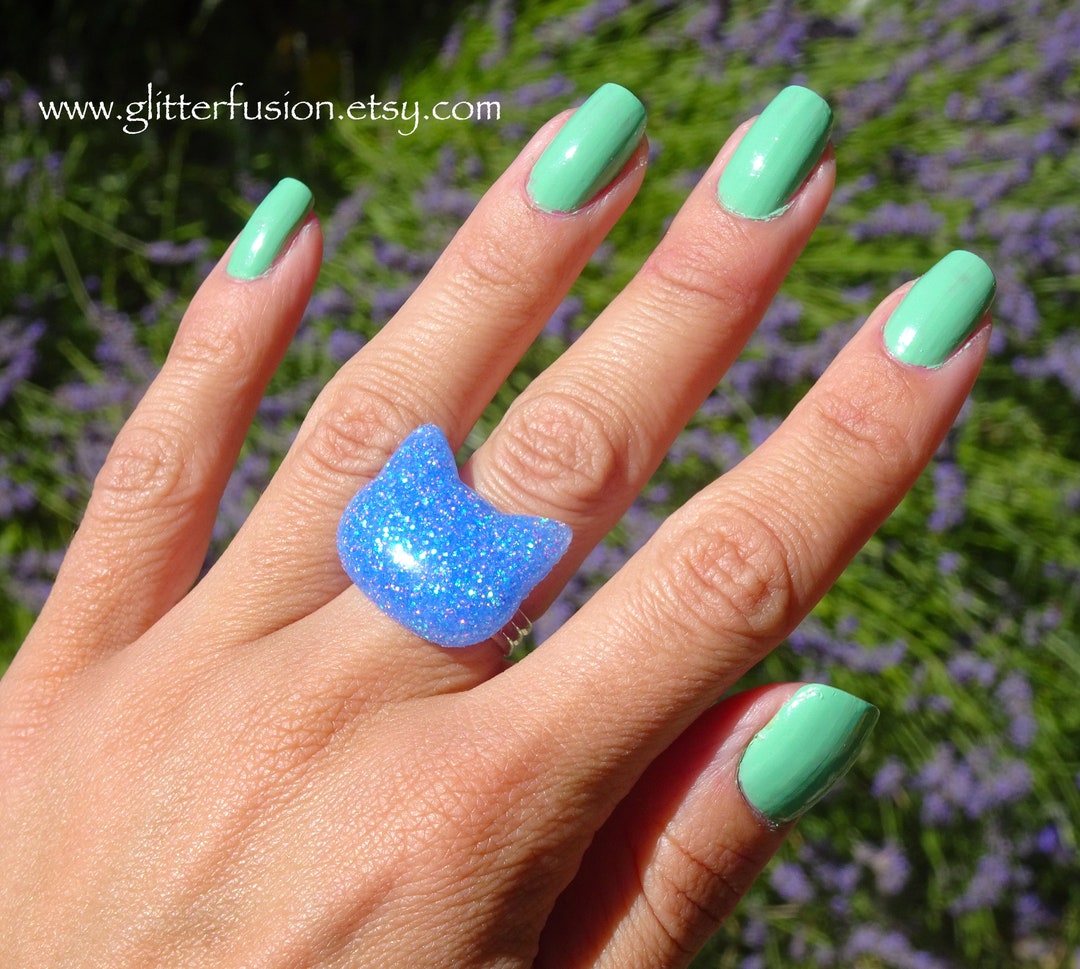 Periwinkle Cat Face Resin Statement Ring, Cute Kawaii Pretty Kitty Cat ...