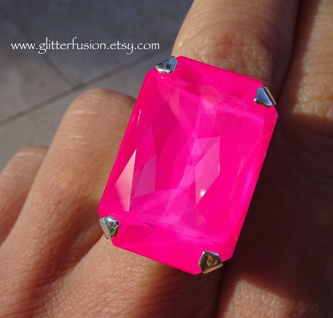 NEW COLOR Neon Pink Swarovski Crystal Statement Ring, Big Hot Pink ...