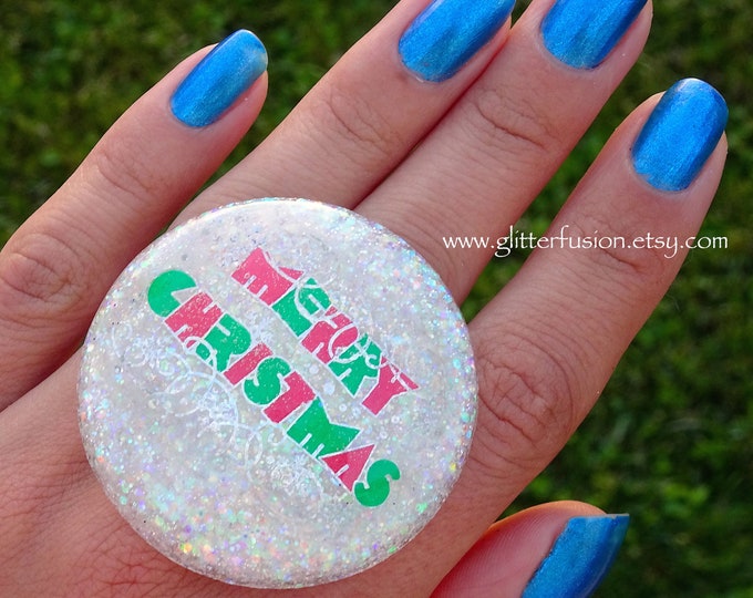 Merry Christmas Iridescent Resin Statement Ring, Huge Oversized White ...