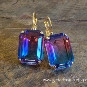 Translucent Pink & Blue Two Tone Czech Glass Crystal Gold Statement ...