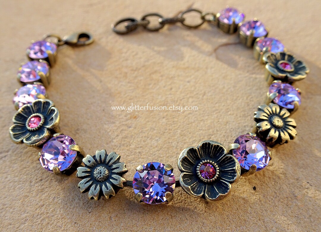 Violet Swarovski Crystal Statement Bracelet, Purple Crystal Floral ...