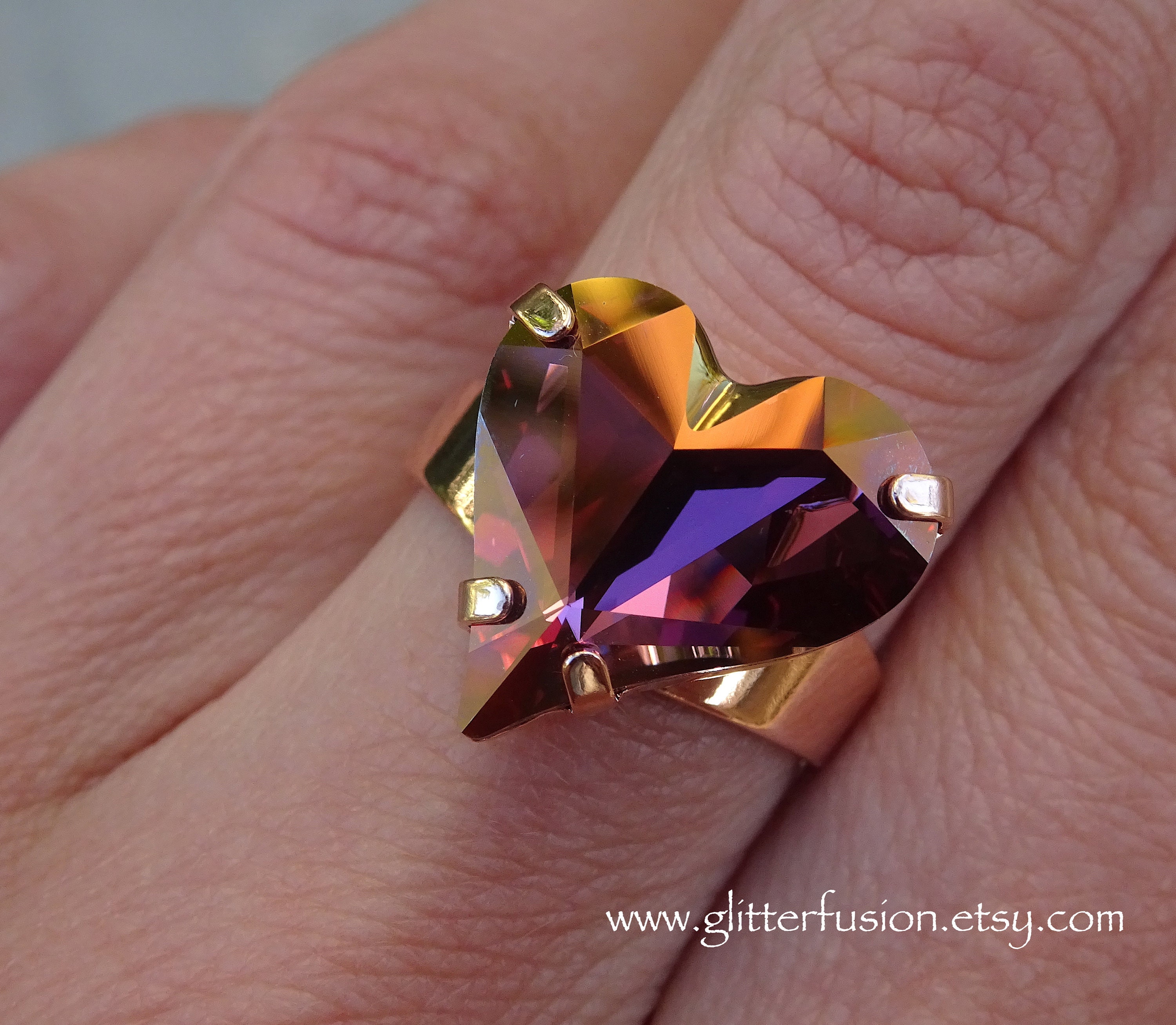 Limited Edition Lilac Shadow Swarovski Crystal Asymmetrical Heart Rose Gold Statement Ring Purple Valentine s Day Love Ring Glitter Fusion Etsy