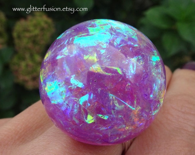 Big Iridescent Opalescent Purple Glitter Bubble Resin Statement Ring ...