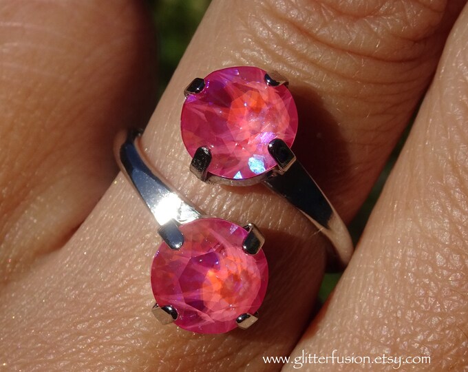 Lotus Pink Delite Swarovski Crystal Wrap Ring Boho Chic Pink Crystal