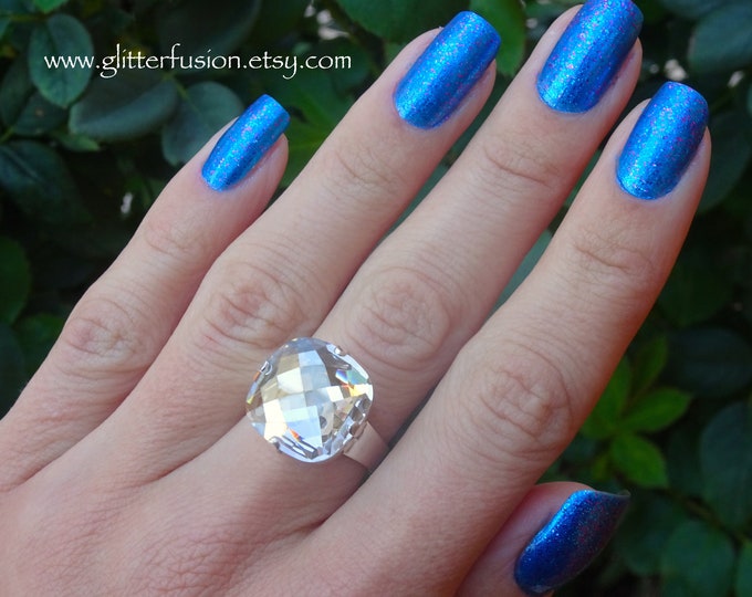 Silver Shade Swarovski Classical Square Crystal Statement Ring, Faceted ...