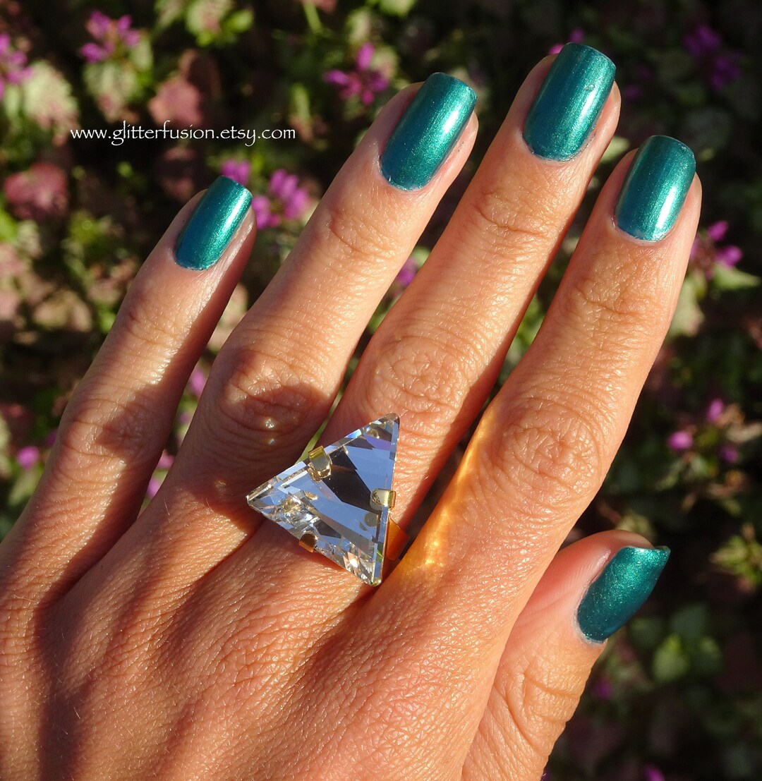 Crystal Clear Swarovski Delta Crystal Statement Ring, Big Clear Crystal ...