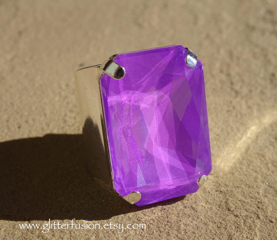 NEW COLOR! Neon Violet Swarovski Crystal Silver Wide Band Statement ...