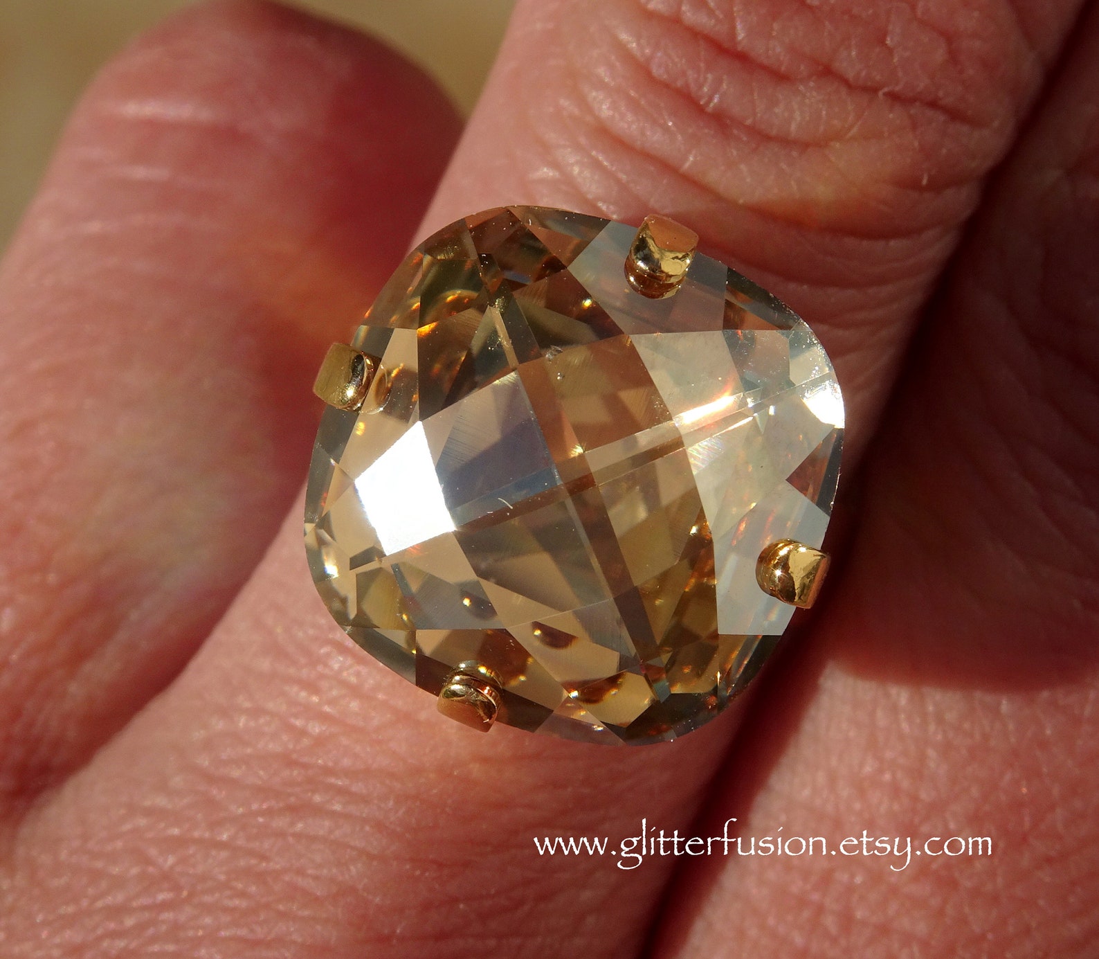 Golden Shadow Swarovski Crystal Statement Ring 16mm Big Gold | Etsy