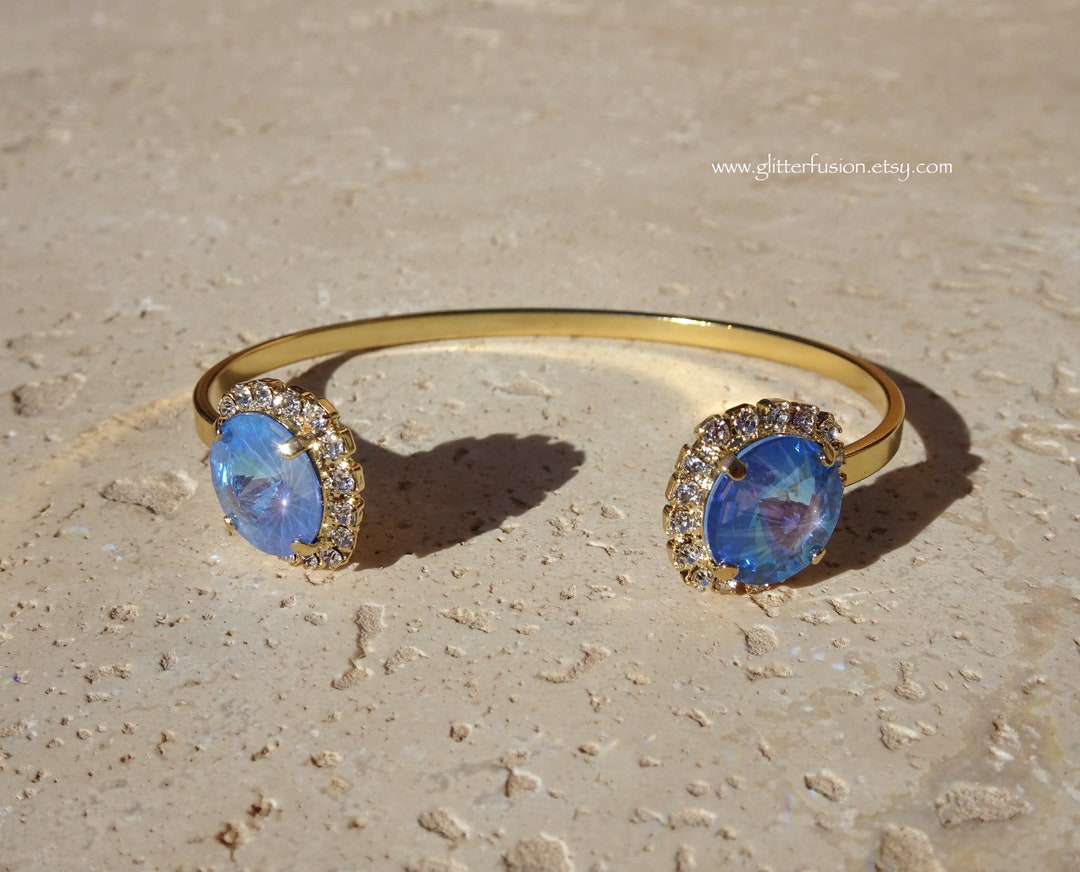 Ocean Delite Swarovski Crystal Thin Gold Cuff Bracelet, Periwinkle ...