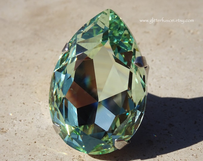 Big Chrysolite Swarovski Pear Crystal Statement Ring, Huge Mint Green ...