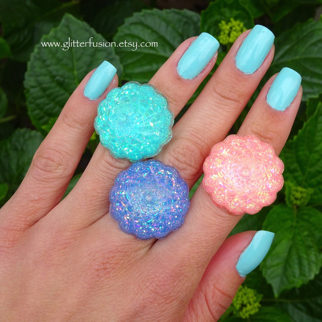 NEW! Iridescent Pastel Pink Ice Cream Cone Swirl Resin Statement Ring ...