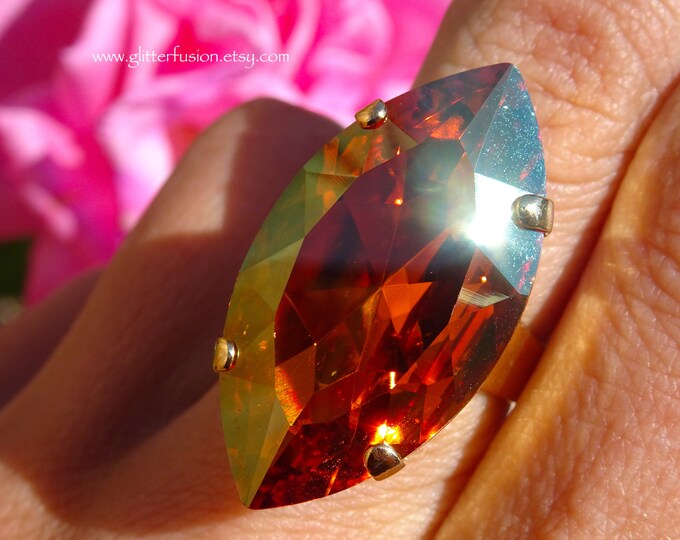 Chili Pepper Swarovski Crystal Statement Ring, Big Red-orange Marquise ...