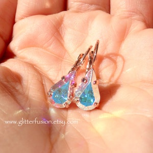 Vintage Aurora Borealis Swarovski Teardrop Crystal Rose Gold Earrings ...