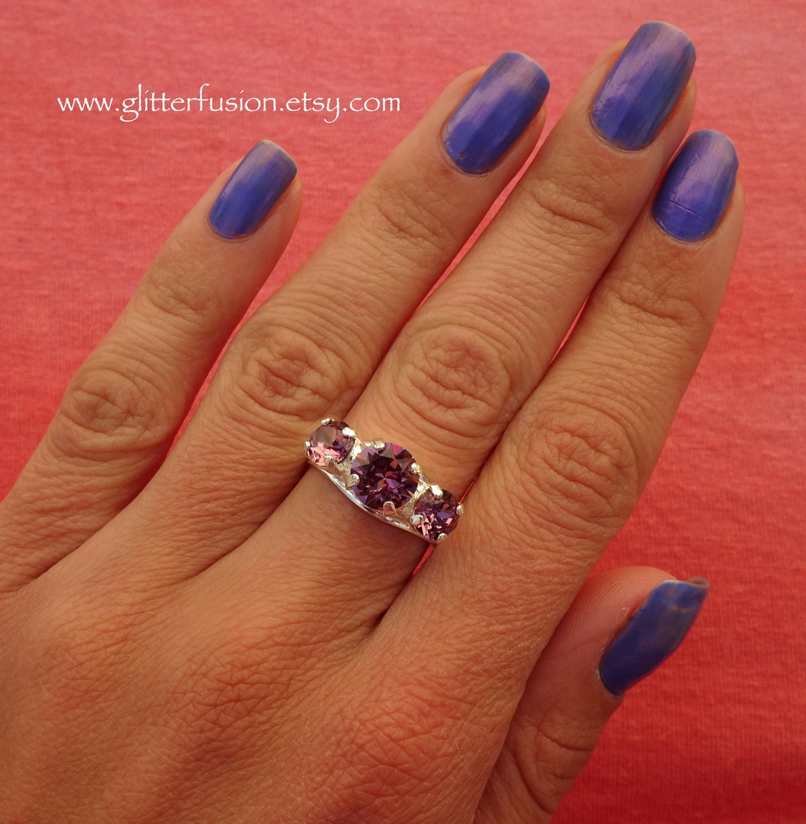 Iris Swarovski Crystal Three Stone Statement Ring Purple - Etsy