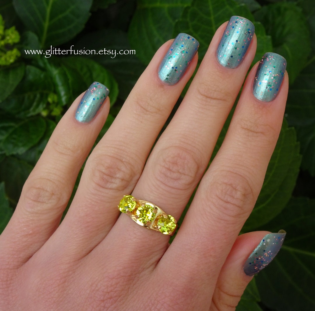 Chartreuse Swarovski Crystal Three Stone Ring, Yellow-green Crystal ...