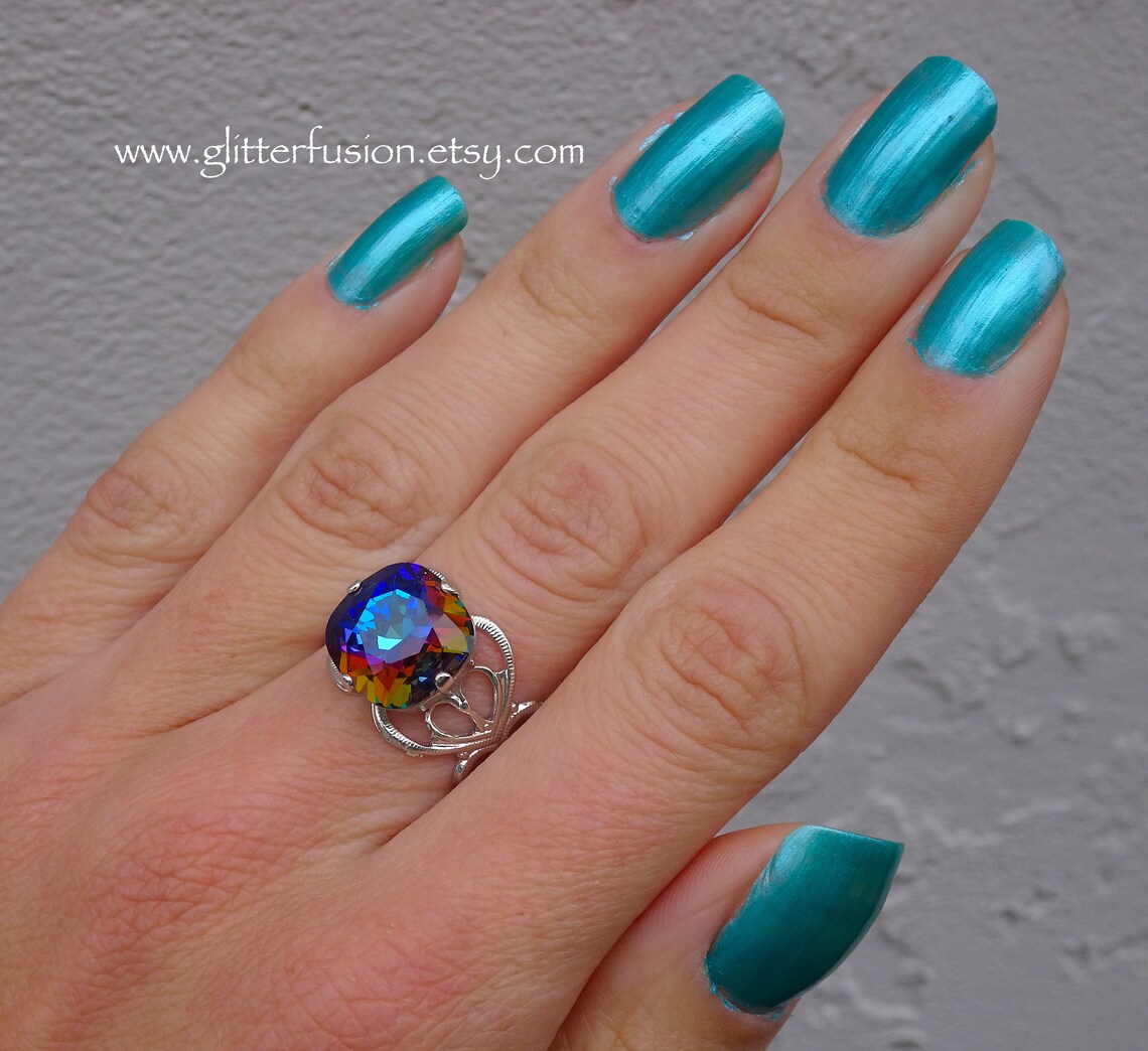 Meridian Blue Swarovski Crystal Heart Filigree Statement Ring - Etsy