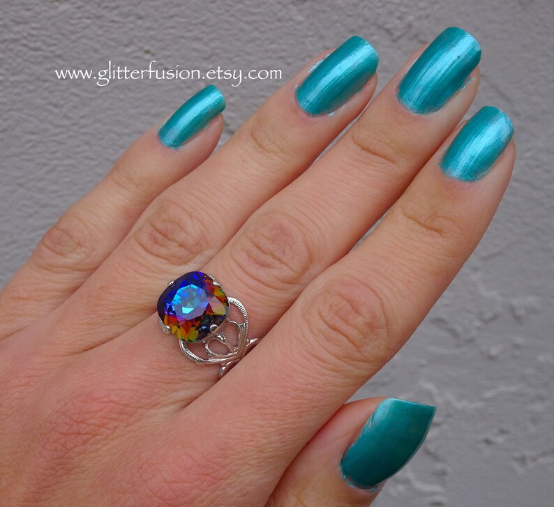 Meridian Blue Swarovski Crystal Heart Filigree Statement Ring - Etsy