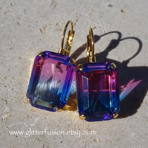 Translucent Pink & Blue Two Tone Czech Glass Crystal Gold Statement ...
