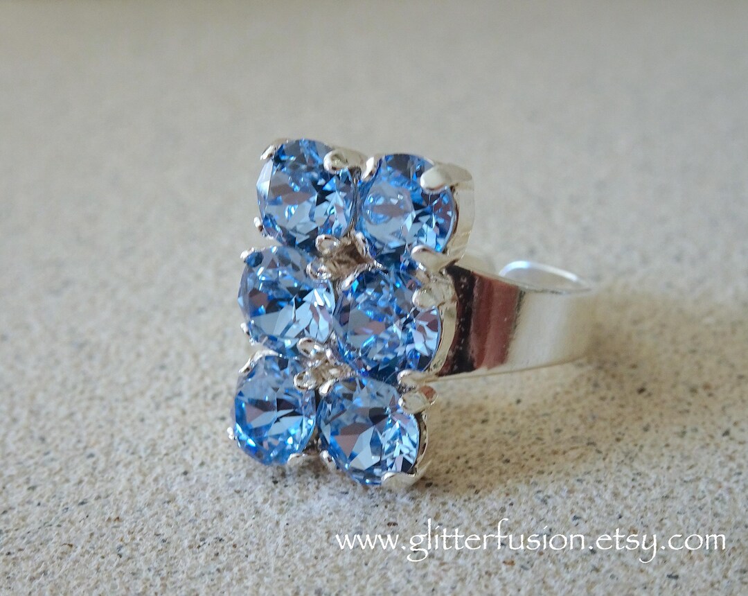 Light Sapphire Swarovski Crystal Multi Stone Silver Statement Ring ...