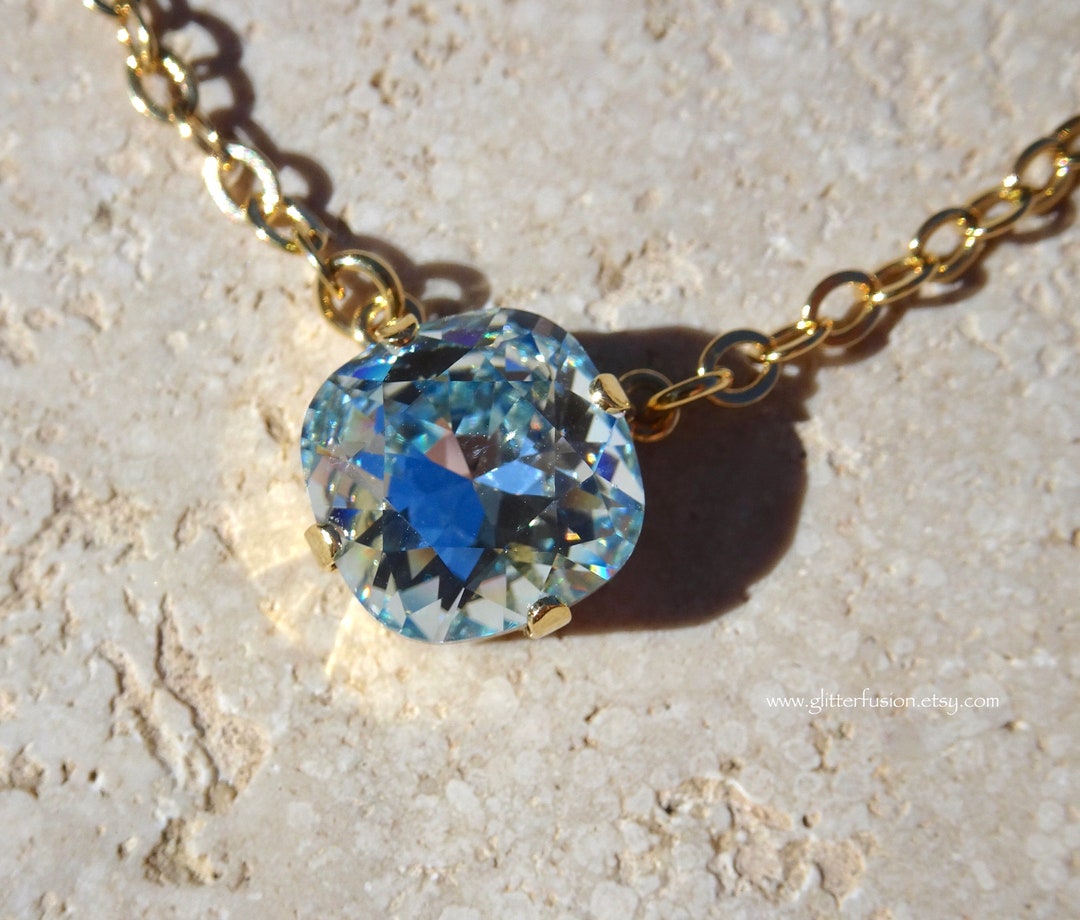 Icy Blue Swarovski Crystal Statement Necklace, Light Aqua Blue Glitter ...