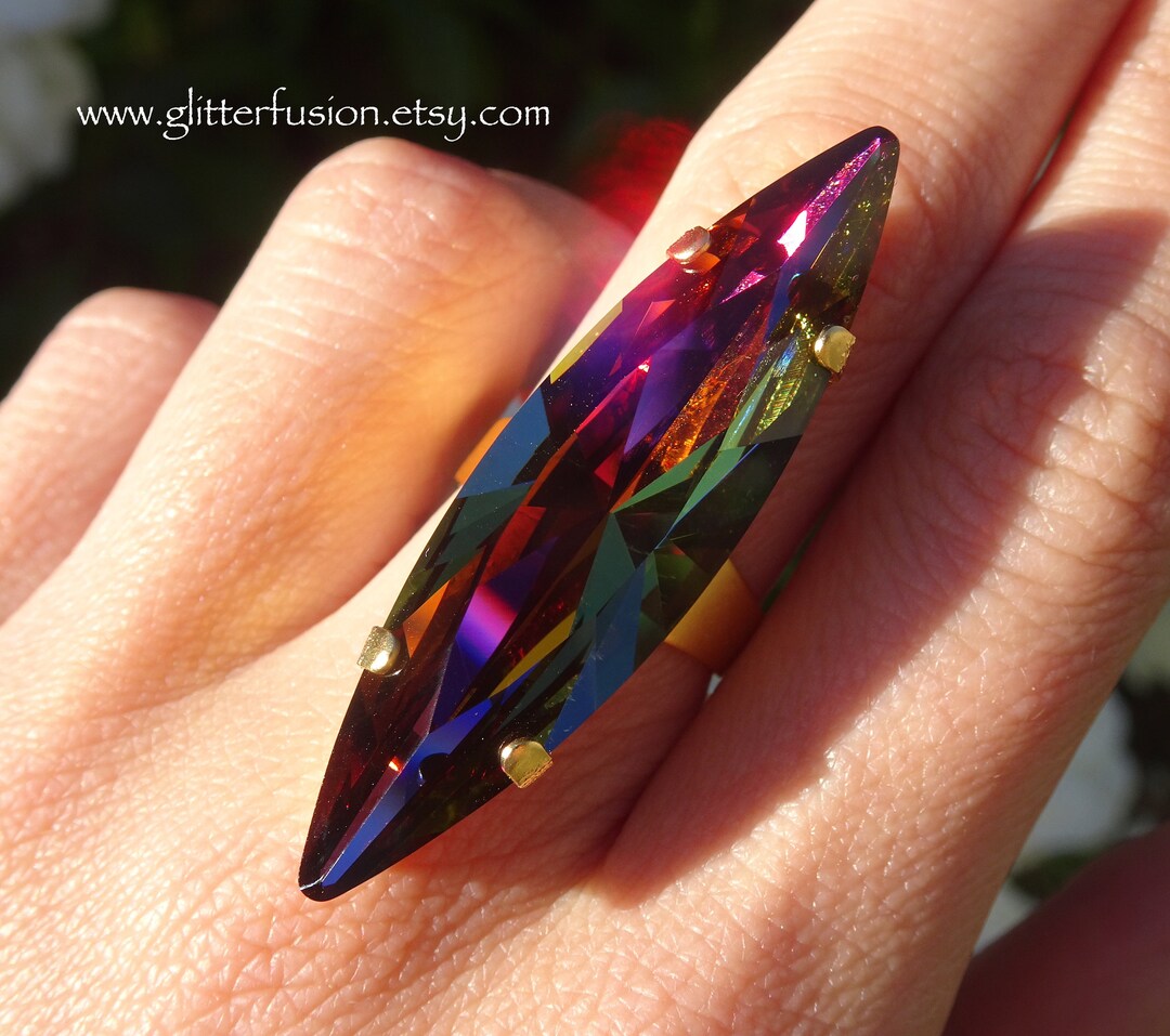 Limited Edition Volcano Swarovski Crystal Navette Marquise Statement ...